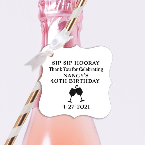 Sip Sip Hooray Mini Champagne Bottle Tags, Personalized Milestone ...