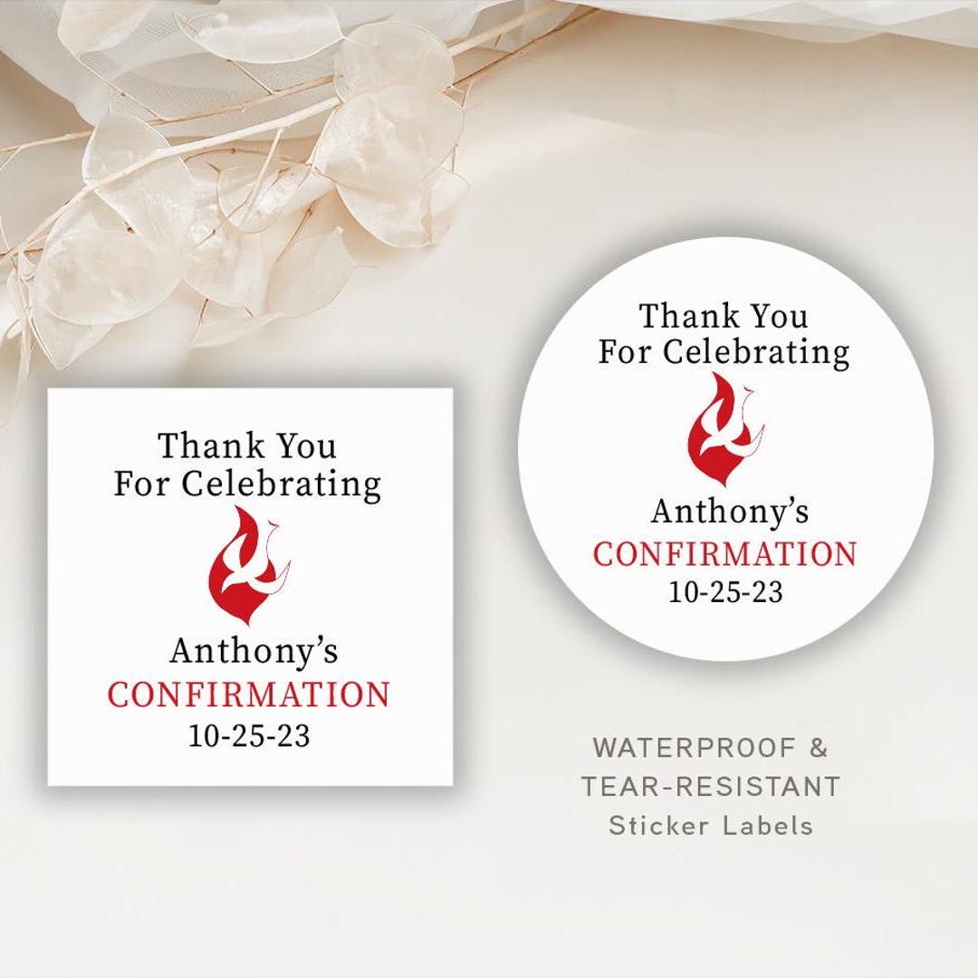 Confirmation Sticker Labels, Holy Spirit Flame Dove, Sacrament of ...