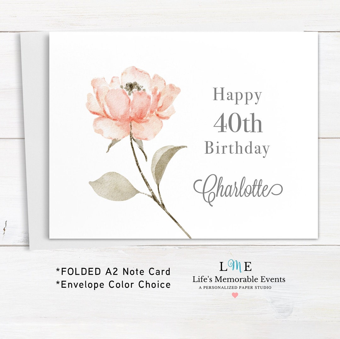 Personalized 40th Birthday Card for Her, Milestone Birthday Card for ...