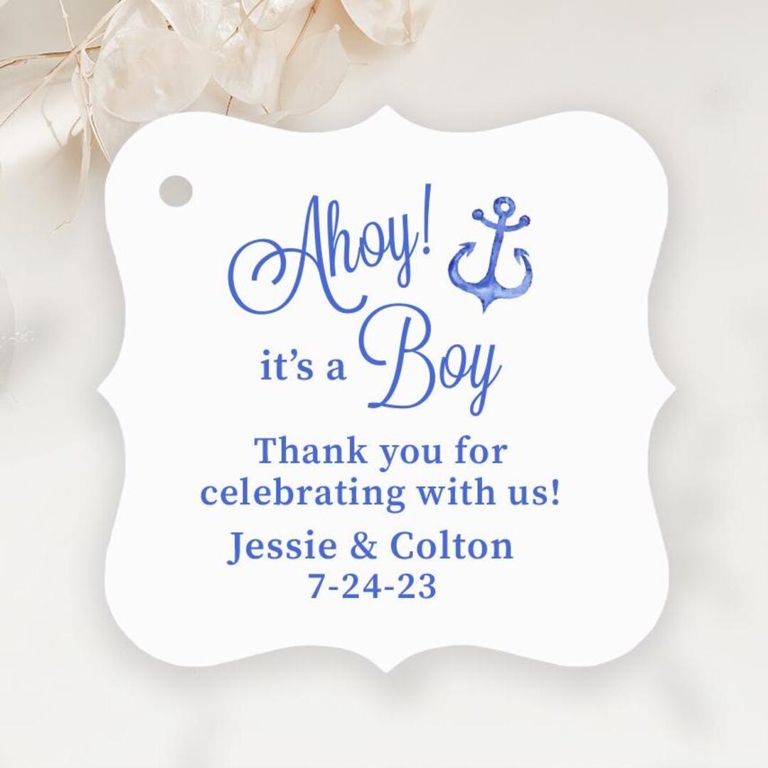 Nautical Baby Shower Favor Tags, Ahoy It's A Boy, Baby Boy Anchor Tags ...