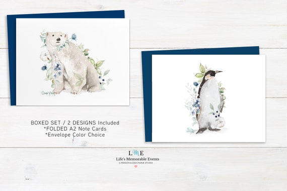 Boxed Set Polar Bear and Penguin Cards, Arctic Winter Animals ...