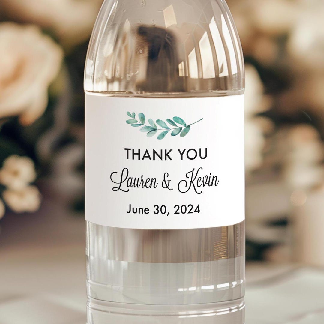 Wedding Water Bottle Labels, Wedding Eucalyptus Table Decor, Wedding ...