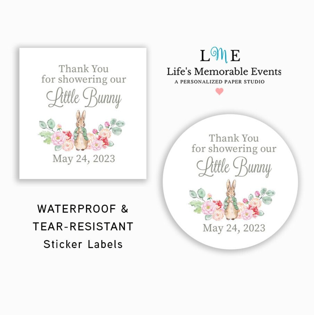 Gender Neutral Peter Rabbit Baby Shower Sticker Labels, Floral Green ...