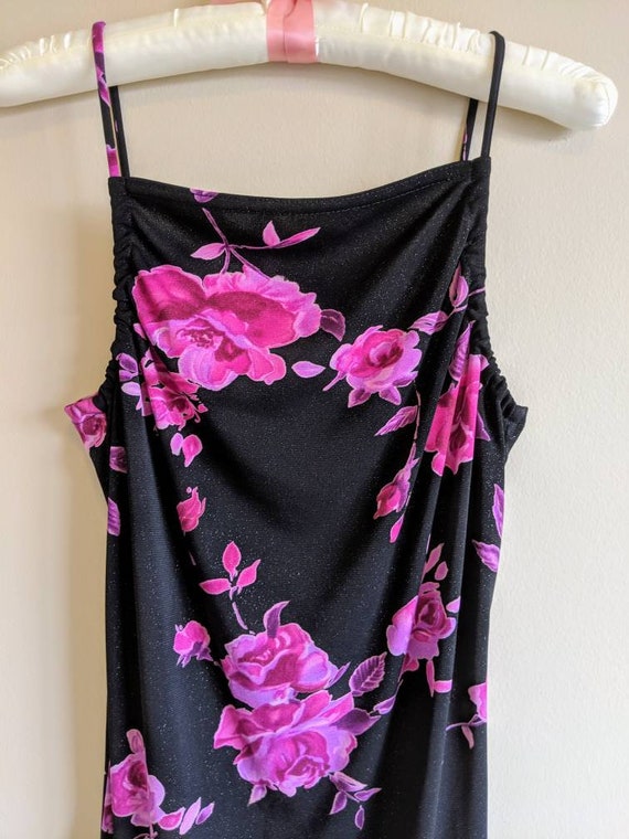 Vintage Y2K Dress Glitter Roses Pink Mini Dress 90's … - Gem
