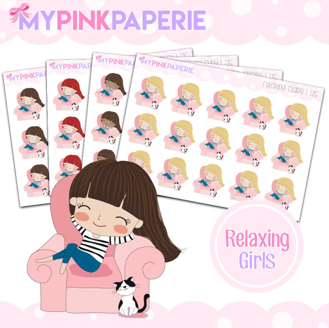 126 Relaxing Girls Cute Girl Stickers - Etsy