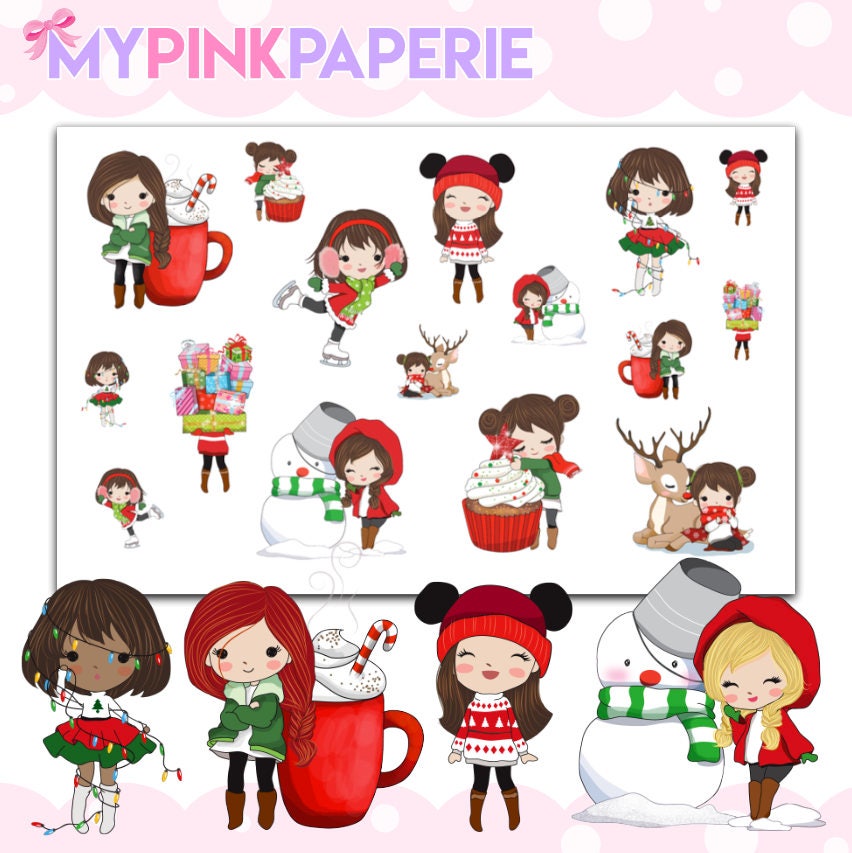 123 Winter Girls Festivities Cute Girl Stickers | Etsy