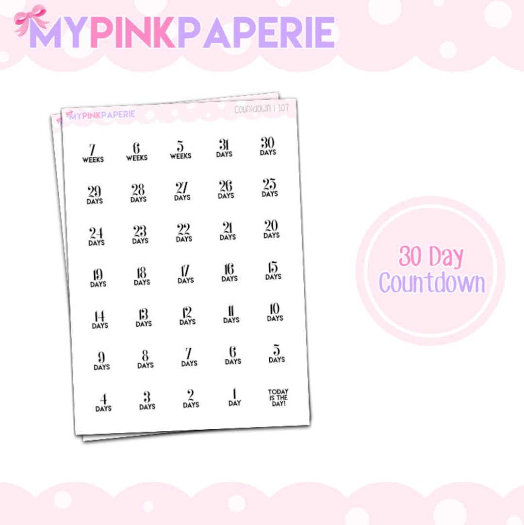 107 | 30 Day Countdown Stickers - Etsy