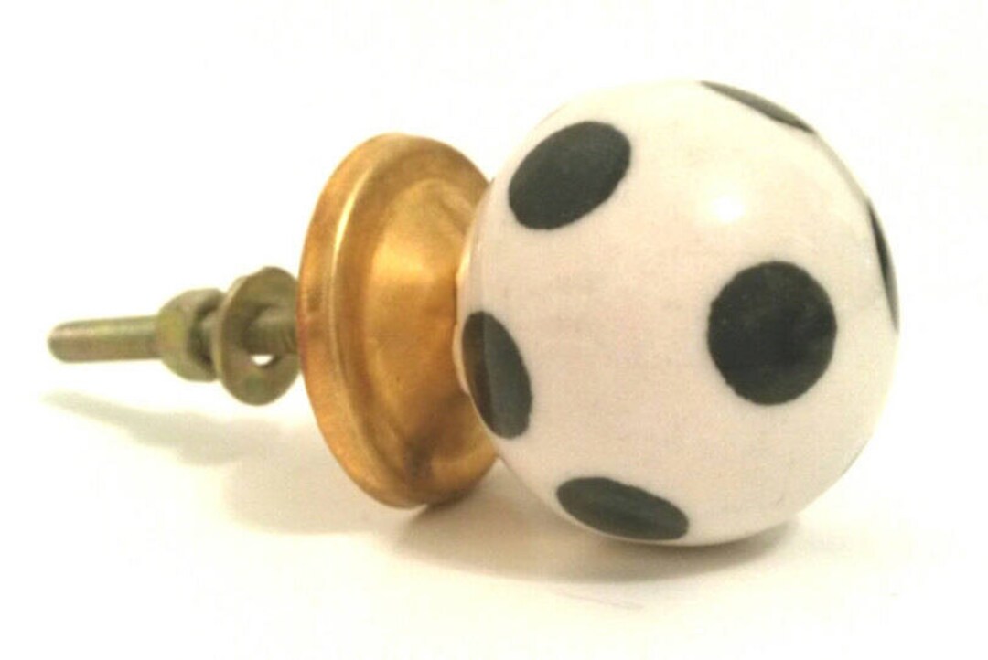 Ceramic Knob - Black & White Polka Dot Knob - Art Deco - Tin Base and Hardware Included ...
