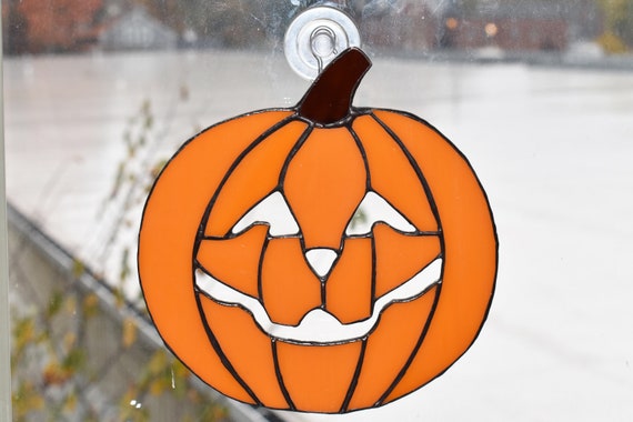Suncatchers Glass Art Art & Collectibles Pumpkin and ghost Halloween ...