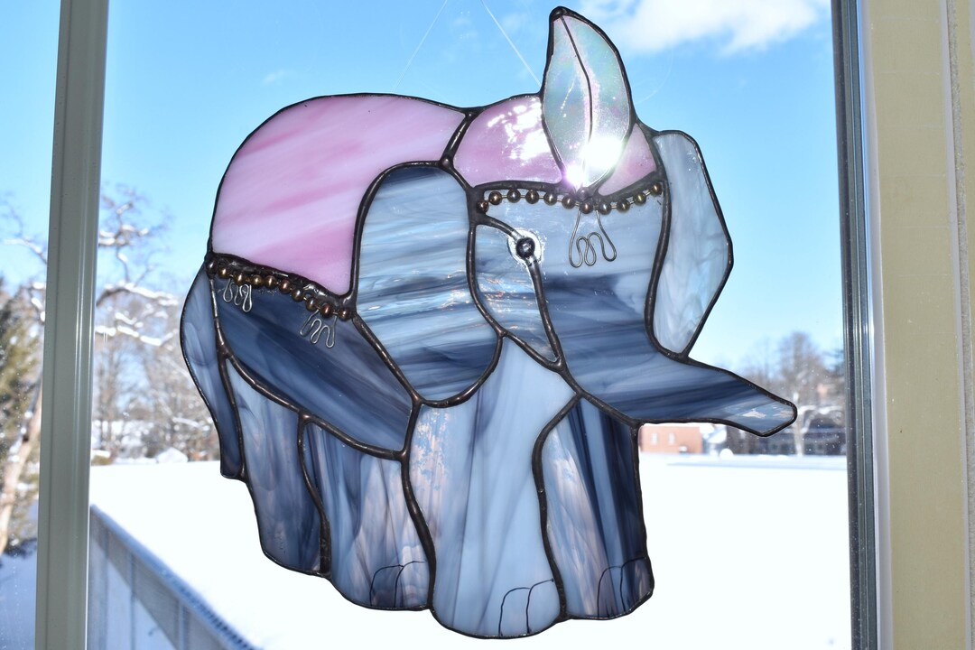 Circus Elephant Stained Glass Suncatcher Hanging Window Ornament - Etsy