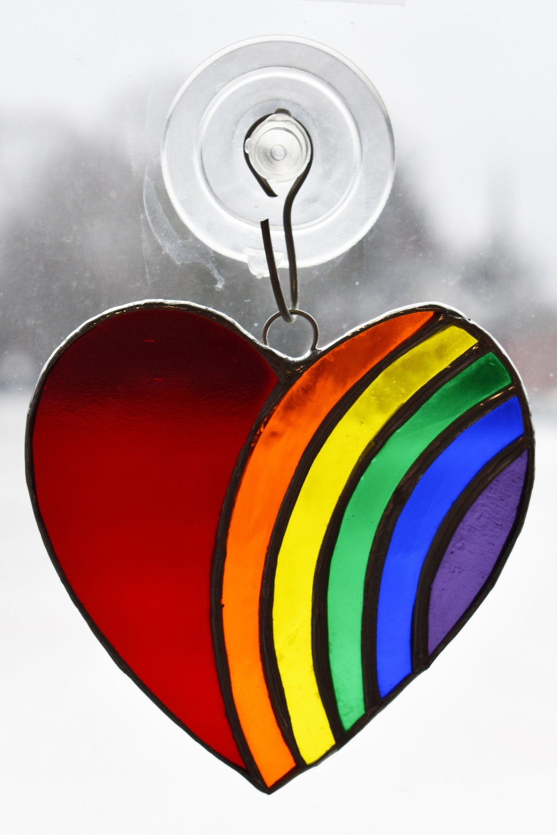 Rainbow Heart Stained Glass Suncatcher Ornaments | Etsy