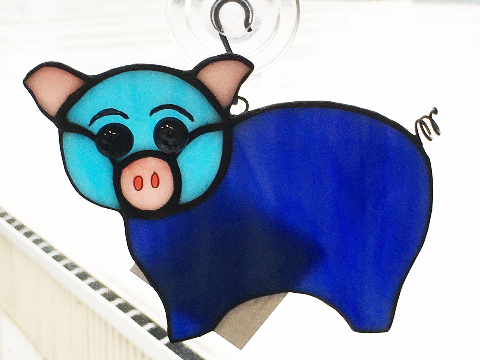 The Pudgy Blue Pig our Mascot Stained Glass Suncatcher - Etsy