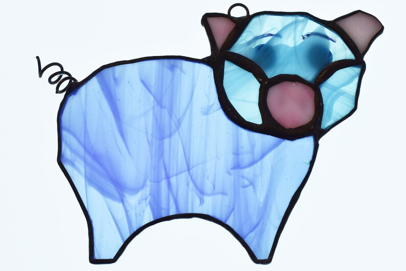 The Pudgy Blue Pig our Mascot Stained Glass Suncatcher - Etsy