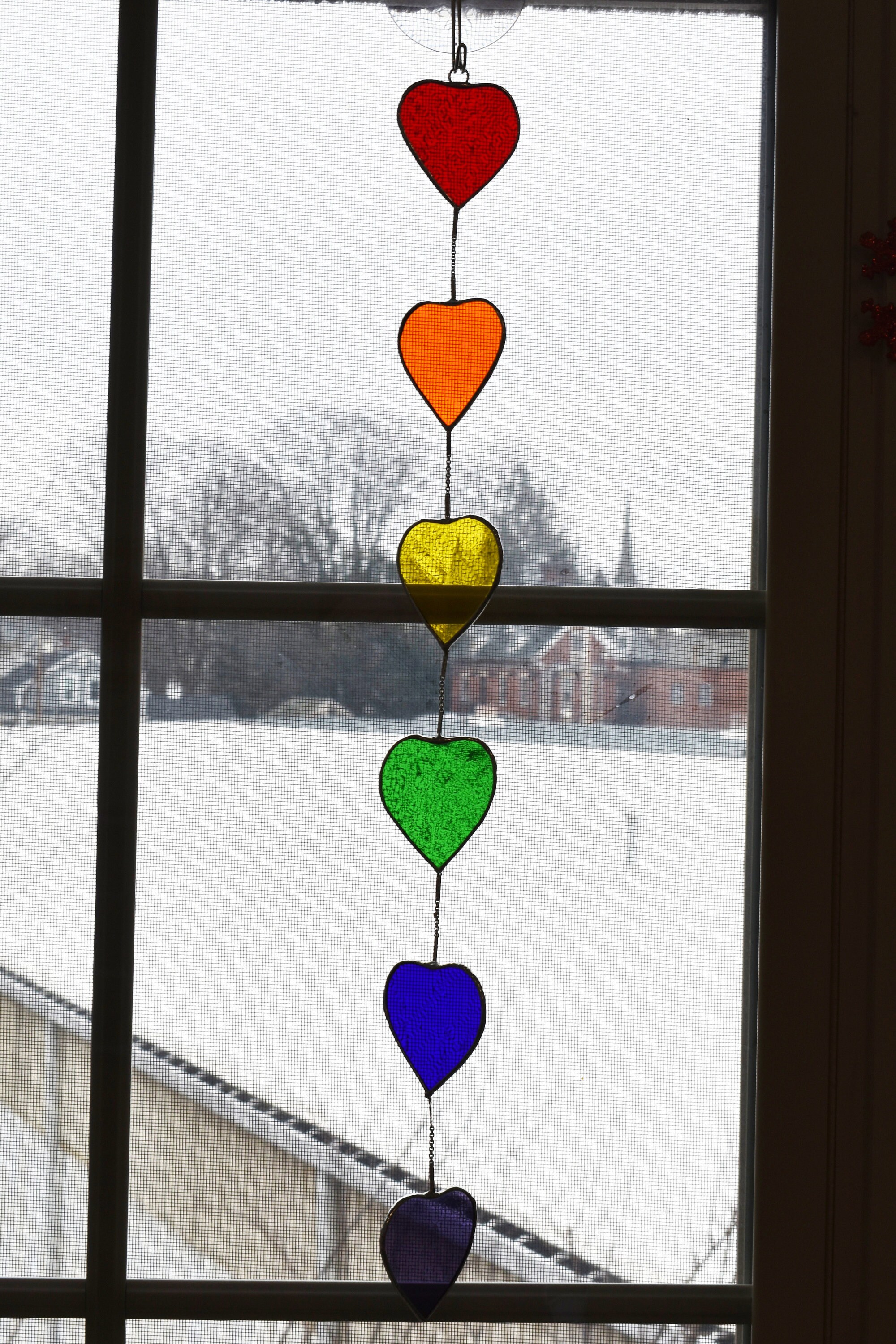Rainbow Heart Chain Stained Glass Suncatcher Window Hanging | Etsy