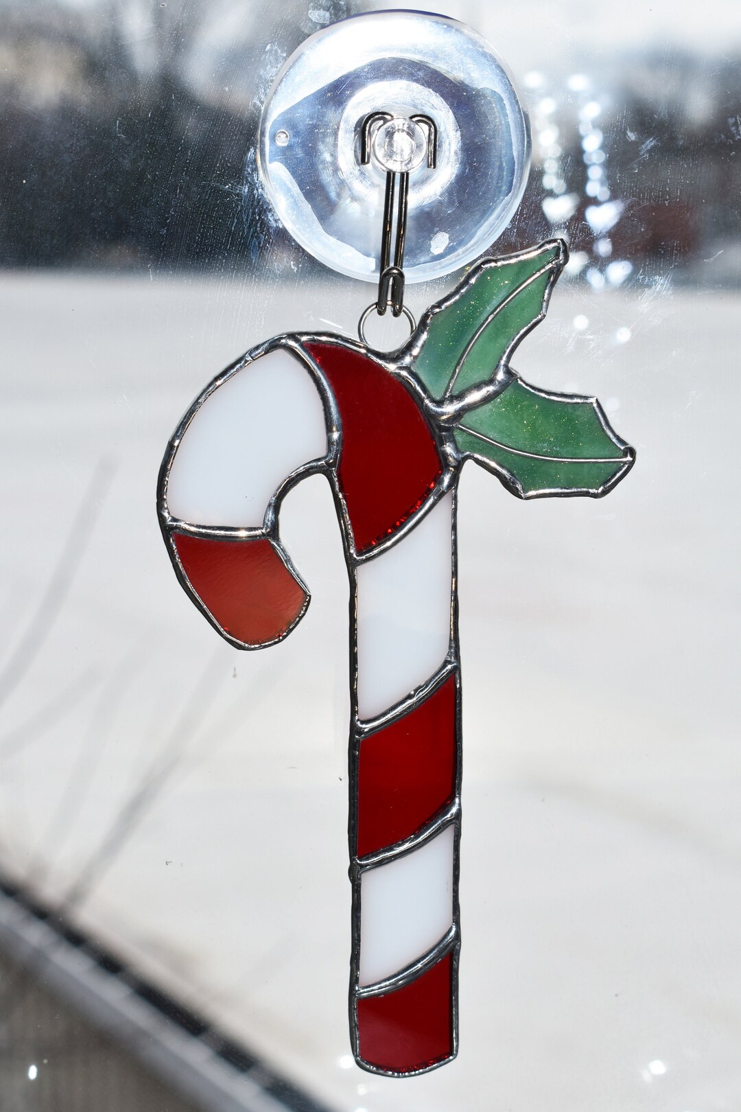 Sweet and Festive Peppermint Candy Cane With Holly Leaves Glass ...