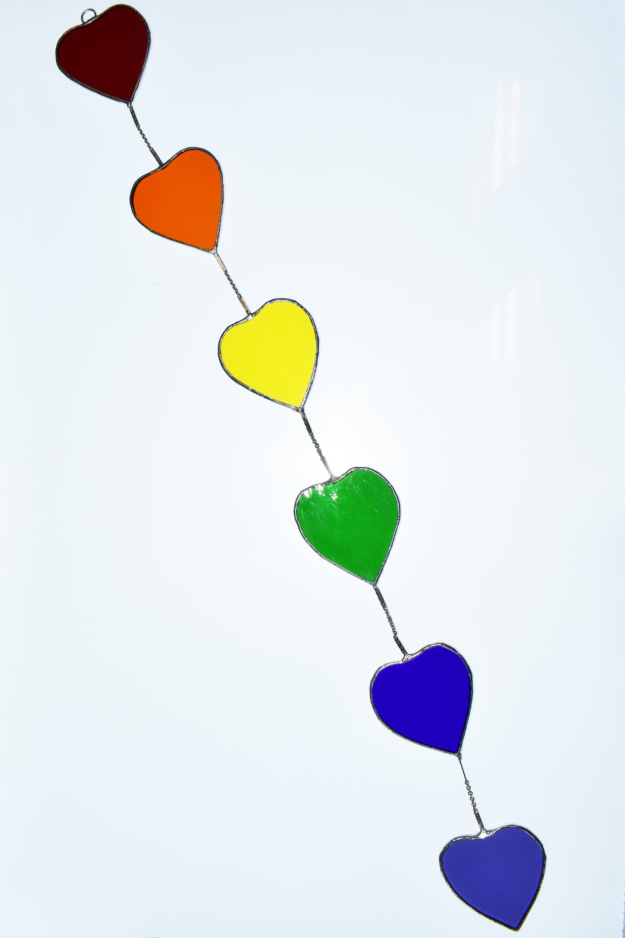 Rainbow Heart Chain Stained Glass Suncatcher Window Hanging Ornaments ...