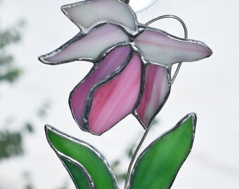 Lady Slipper Suncatcher, Orchid Window Hanging, Fused Glass, Wild ...