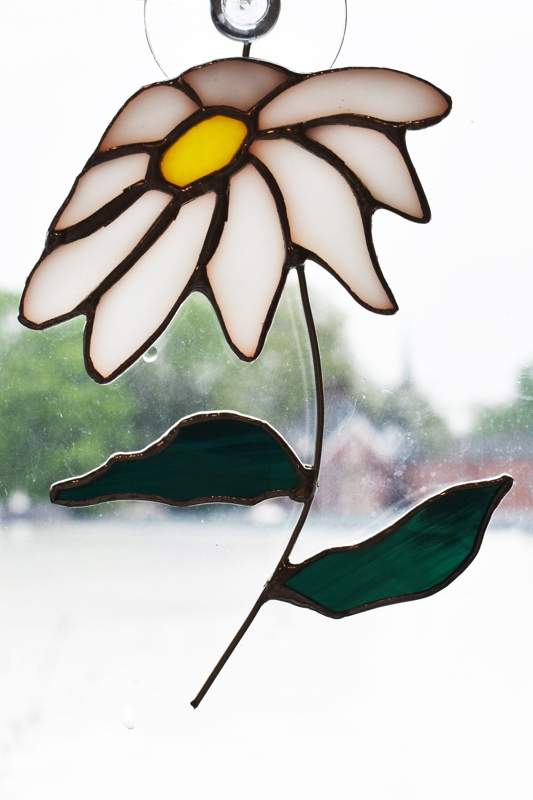 White Daisy Flower Stained Glass Suncatcher Hanging Window Ornament - Etsy