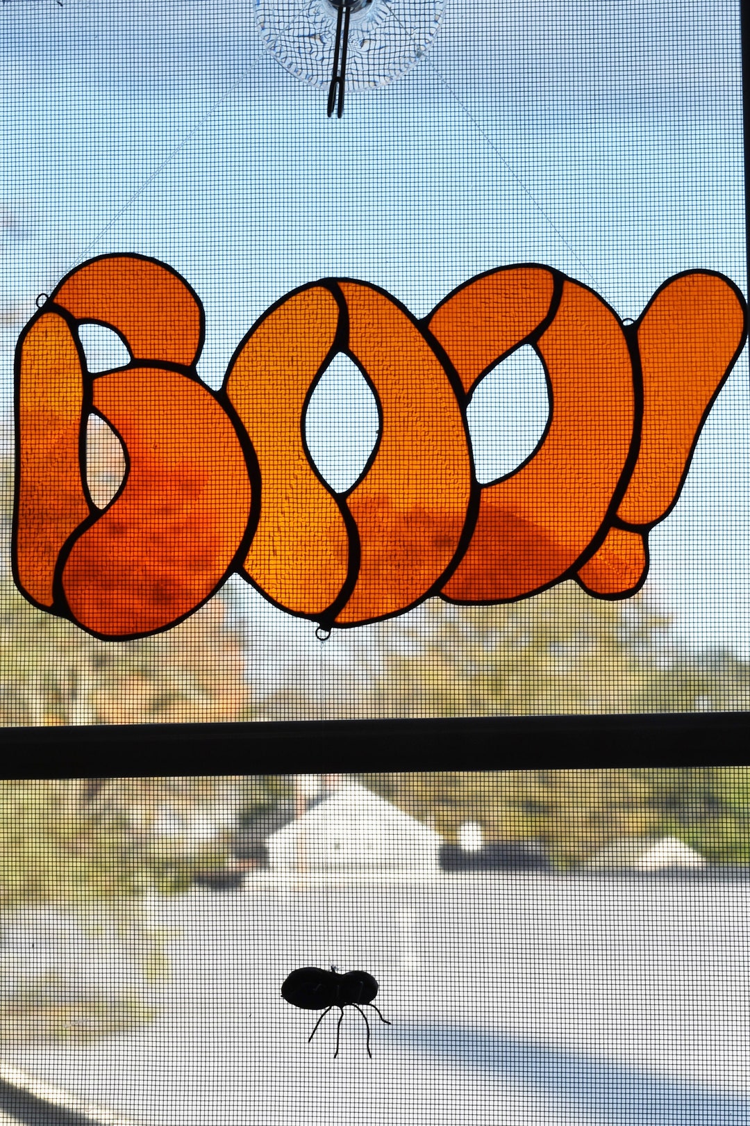Boo! Bubble-style Letter Text With Hanging Spider Stained Glass ...