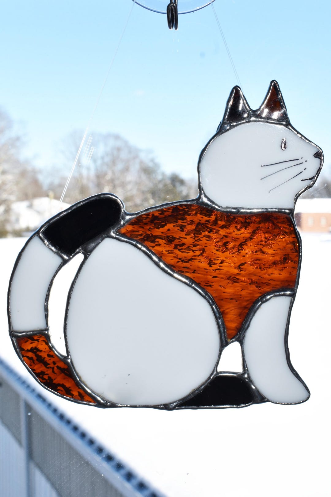Sitting Calico Cat Stained Glass Suncatcher Hanging Window Ornament - Etsy