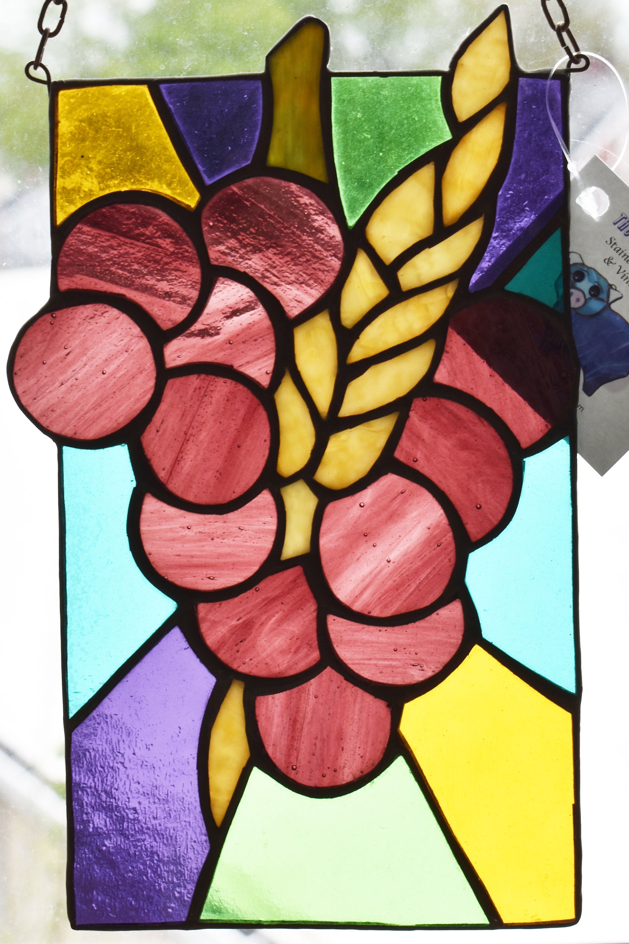 Grapes and Wheat Stained Glass Suncatcher And/or Hanging Panel - Etsy