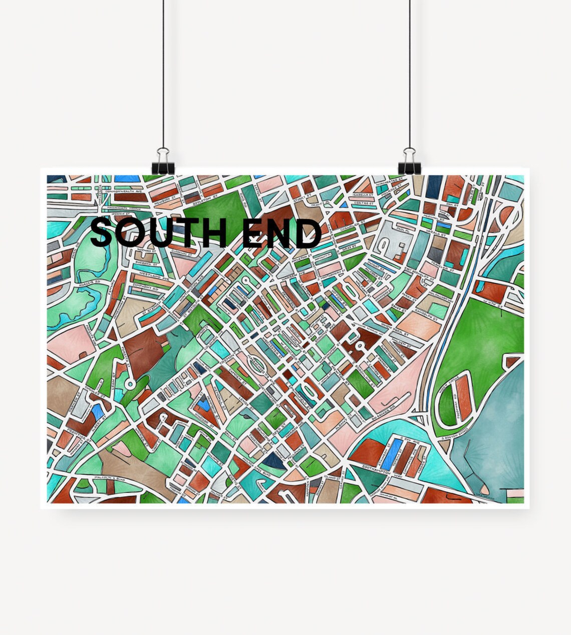 South End Boston Neighborhood Map Art Print | Etsy