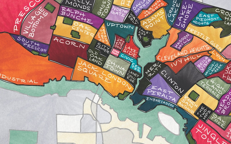 Oakland Neighborhoods Map Art Print - Etsy