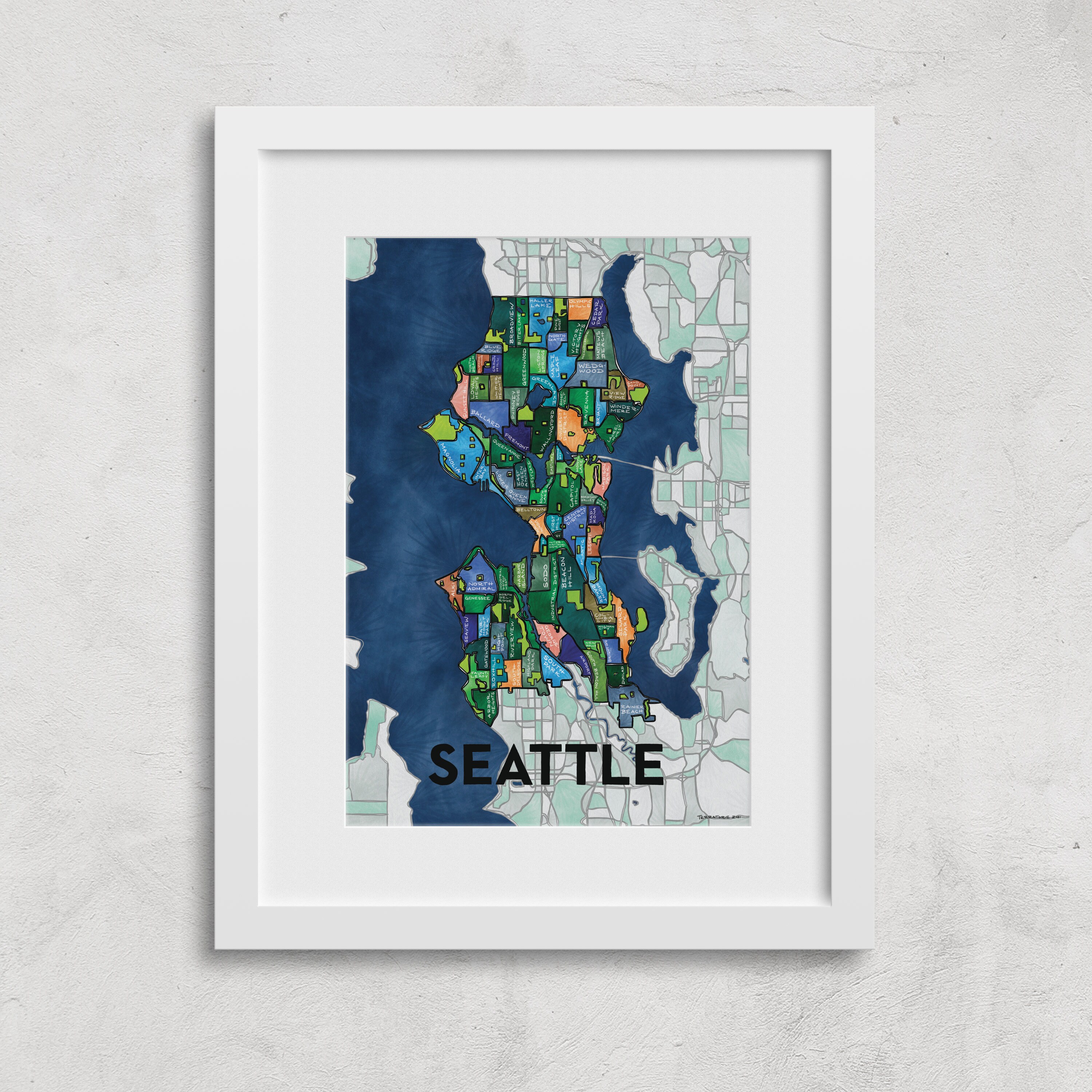 Seattle Neighborhoods Map Art Print - Etsy