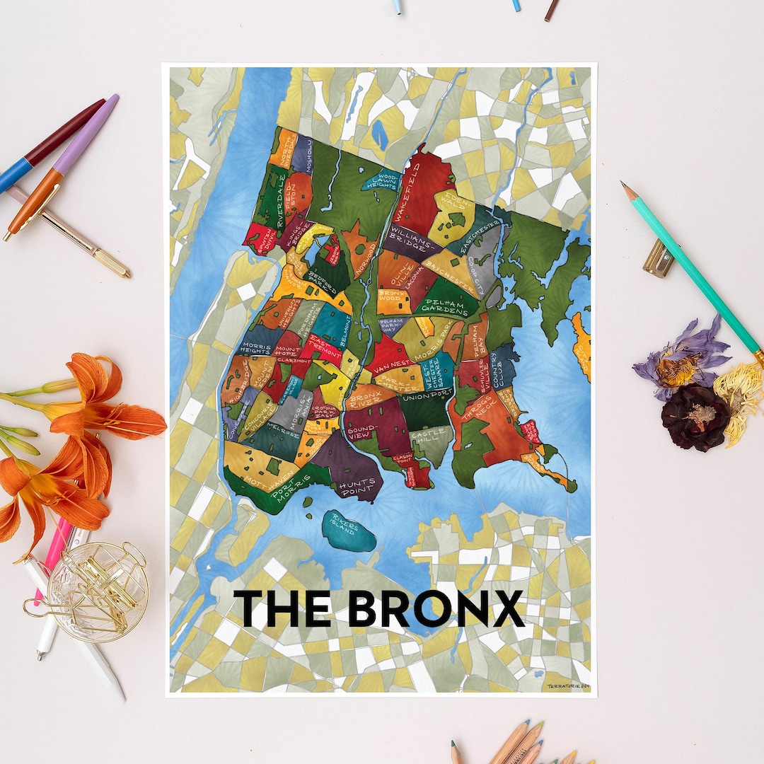 Bronx Neighborhoods Map Art Print - Etsy