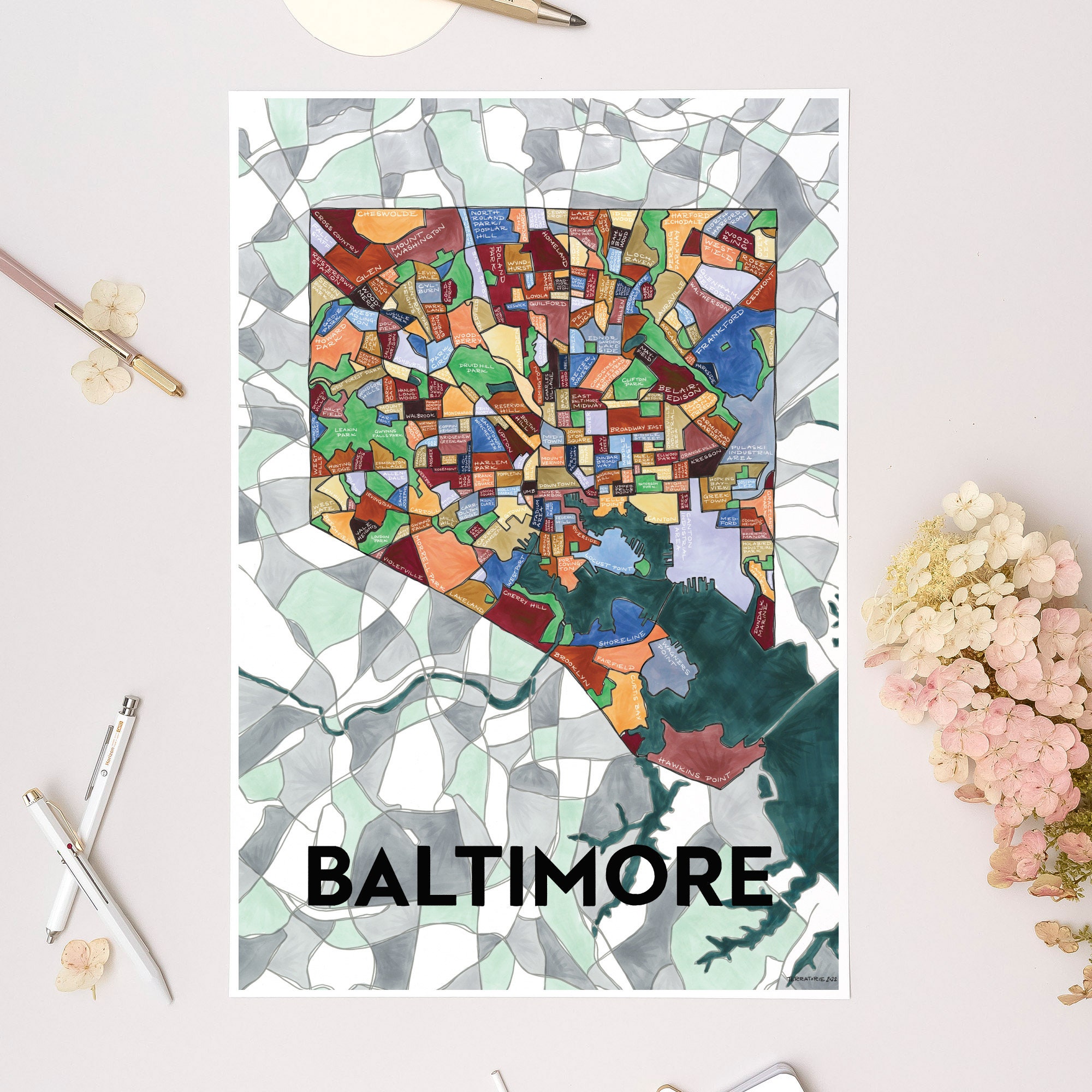 Baltimore Neighborhoods Map Art Print - Etsy