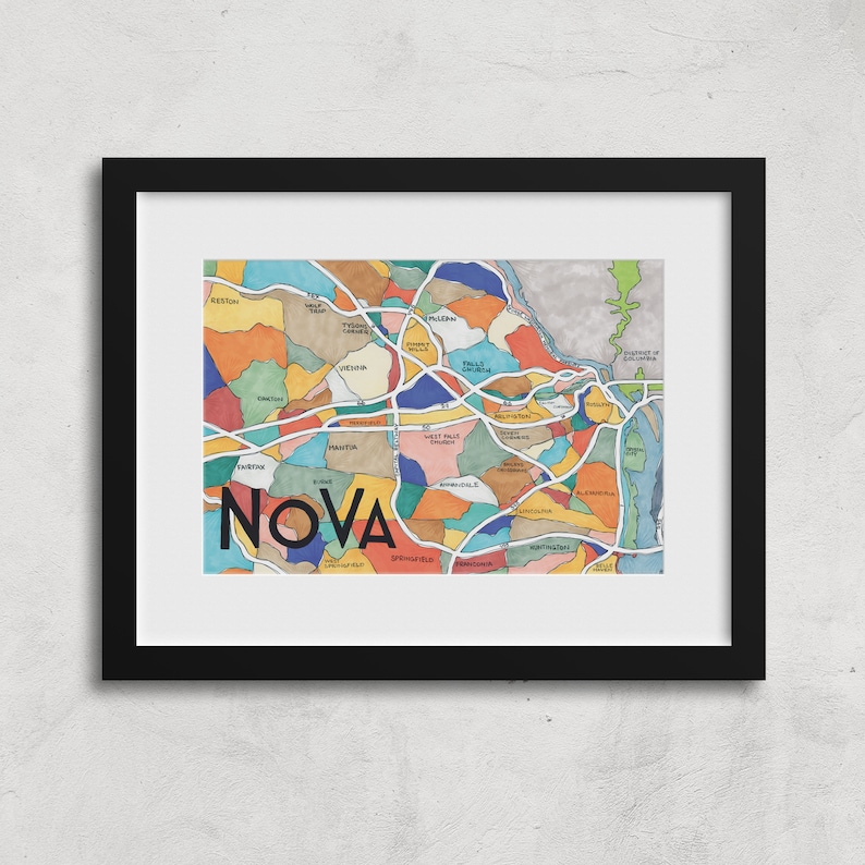 Northern Virginia (nova) Map Art Print - Etsy