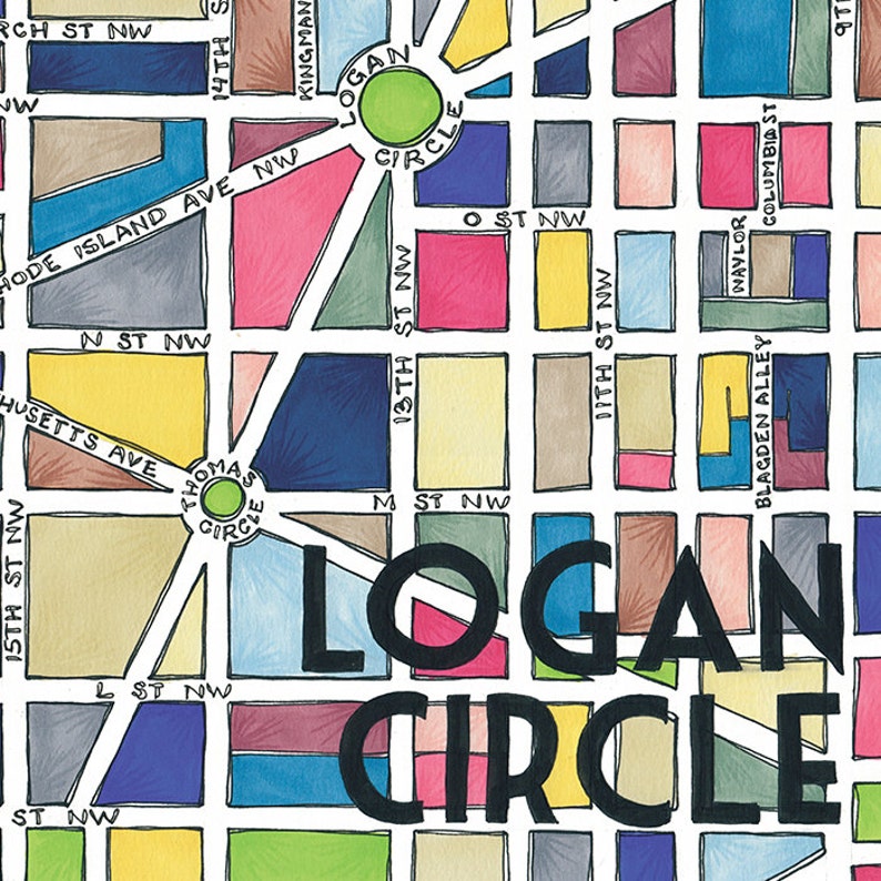 Logan Circle Neighborhood Map | Etsy