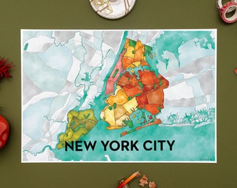 Boroughs of New York City Map, Five Boroughs Map Print, New York ...