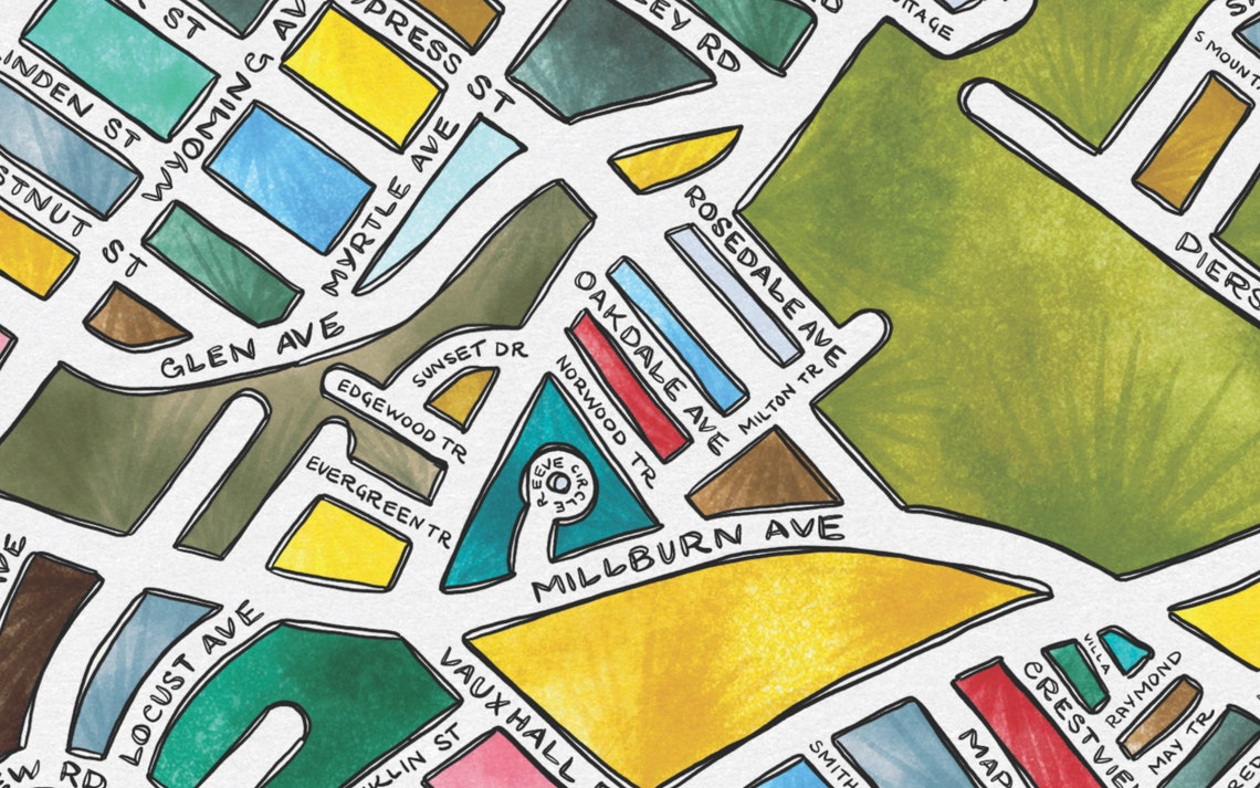 Maplewood new Jersey Neighborhood Map Art Print - Etsy