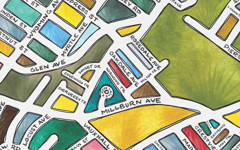 Maplewood new Jersey Neighborhood Map Art Print - Etsy