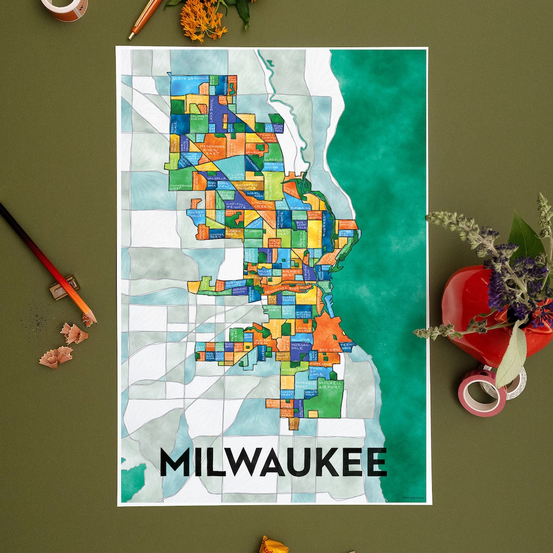 Milwaukee Neighborhoods Map Art Print - Etsy