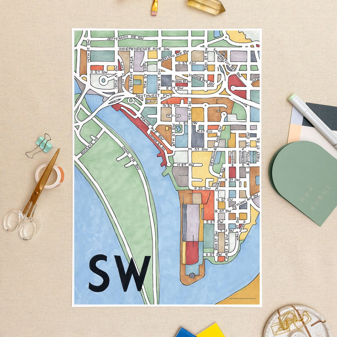 Southwest (SW) Neighborhood Map Art Print - Etsy
