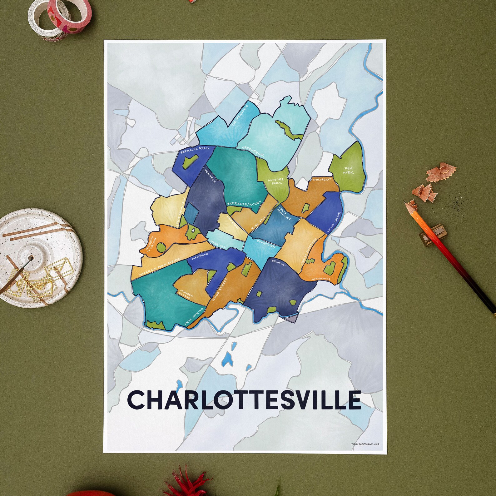 Charlottesville Neighborhoods Map Art Print - Etsy