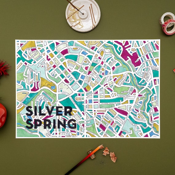 Silver Spring Neighborhood Map Art Print | Etsy