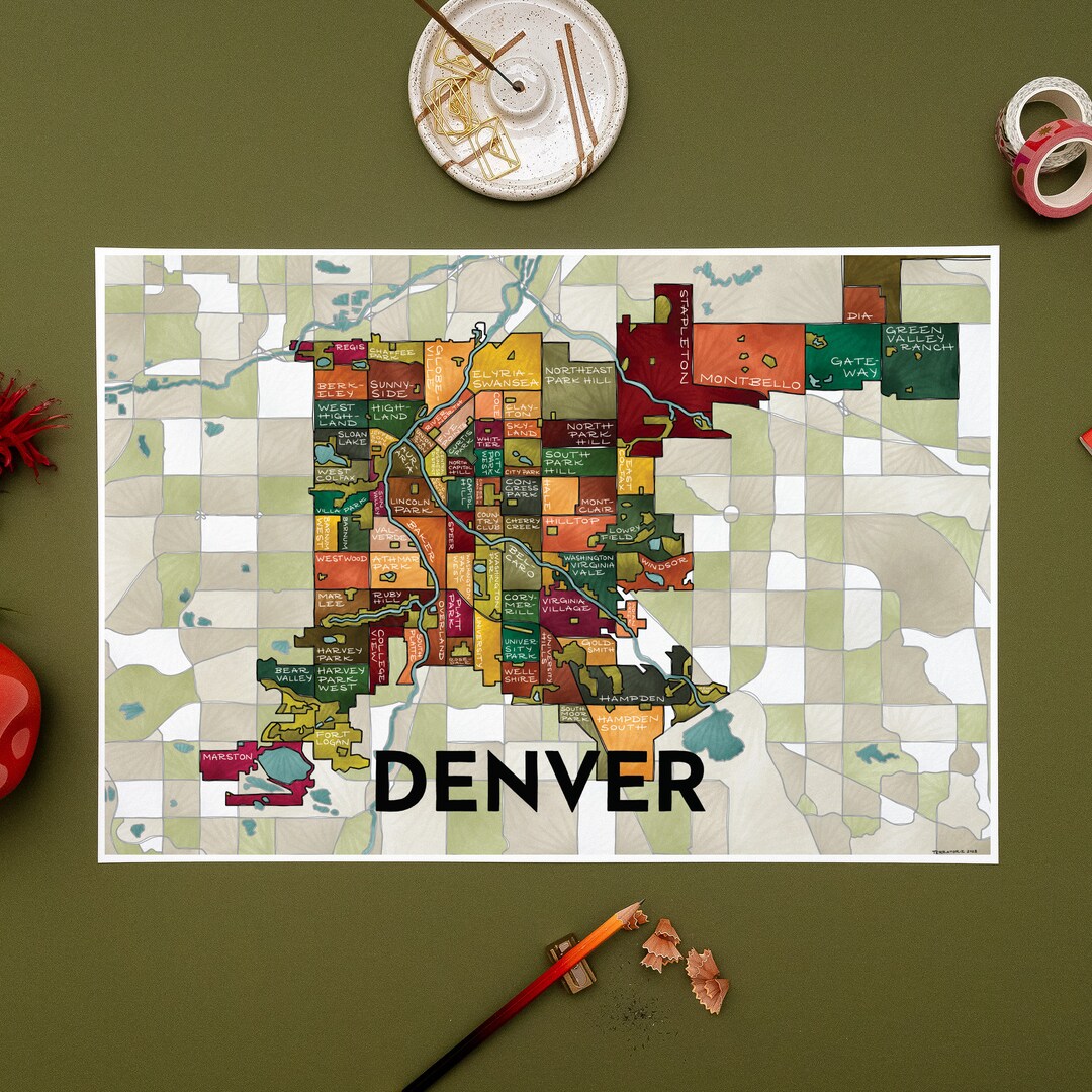 Denver Neighborhoods Map Art Print - Etsy