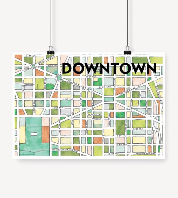 Downtown DC Neighborhood Map Art Print | Etsy