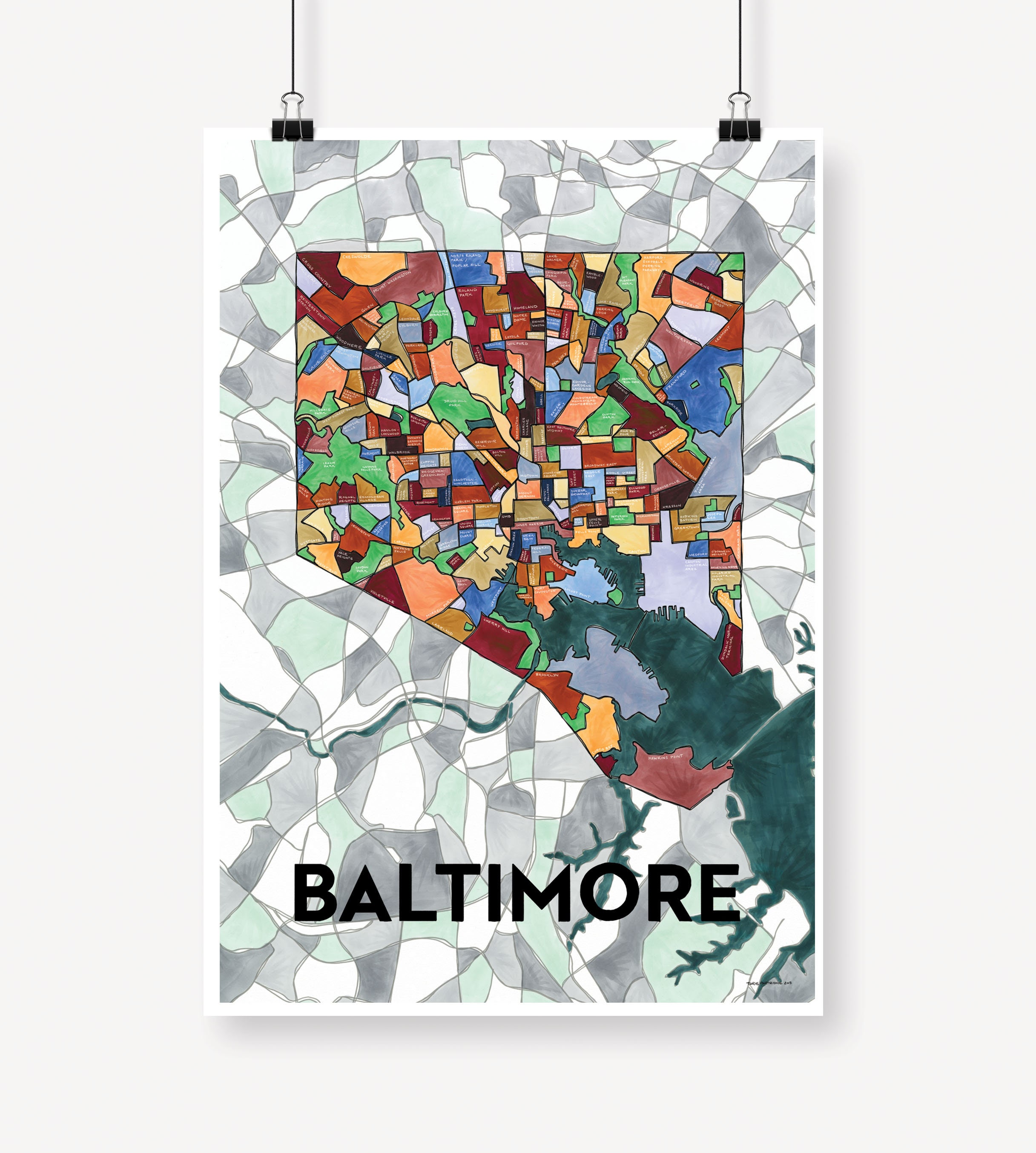 Baltimore Neighborhoods Map Art Print | Etsy