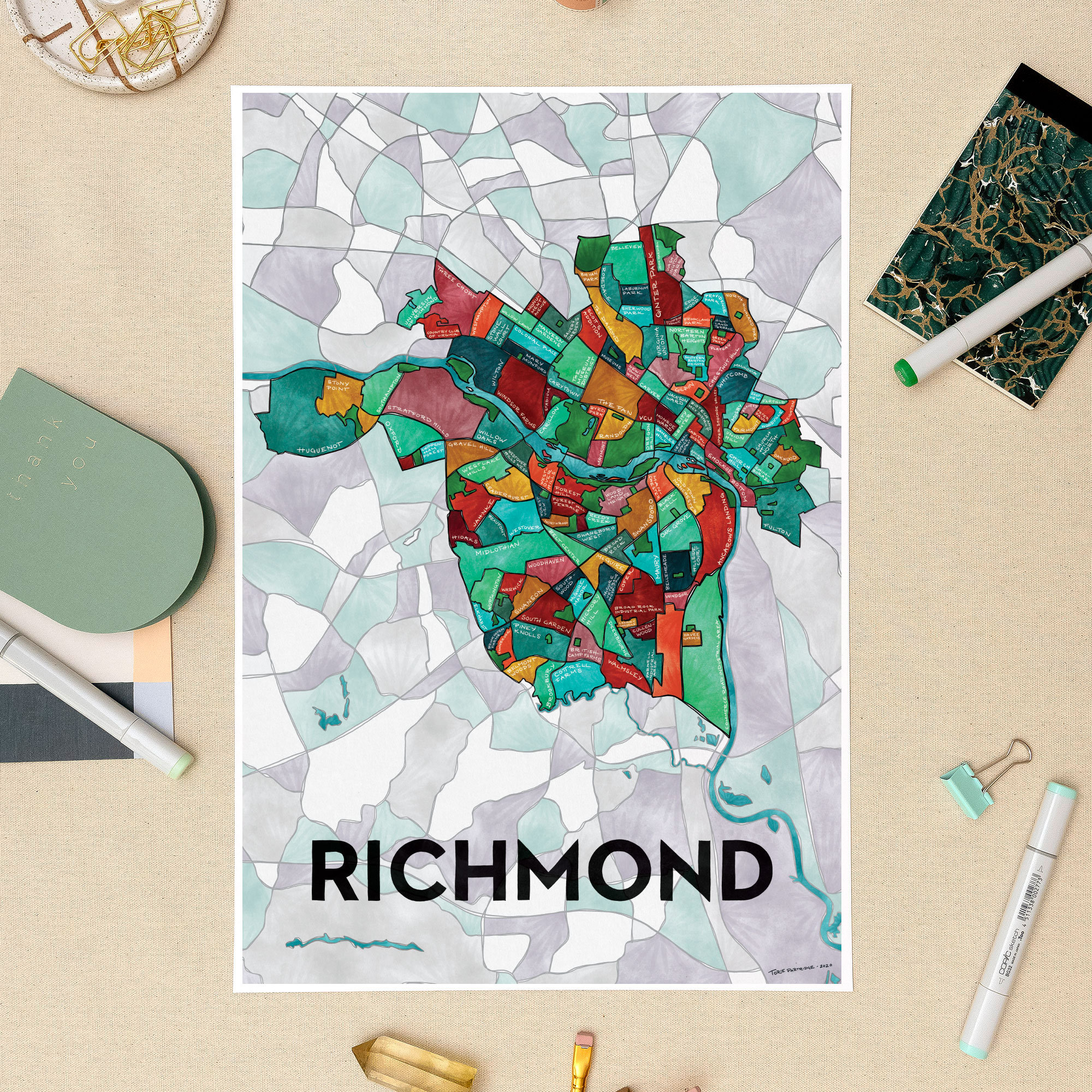 Richmond Neighborhoods Map Art Print - Etsy