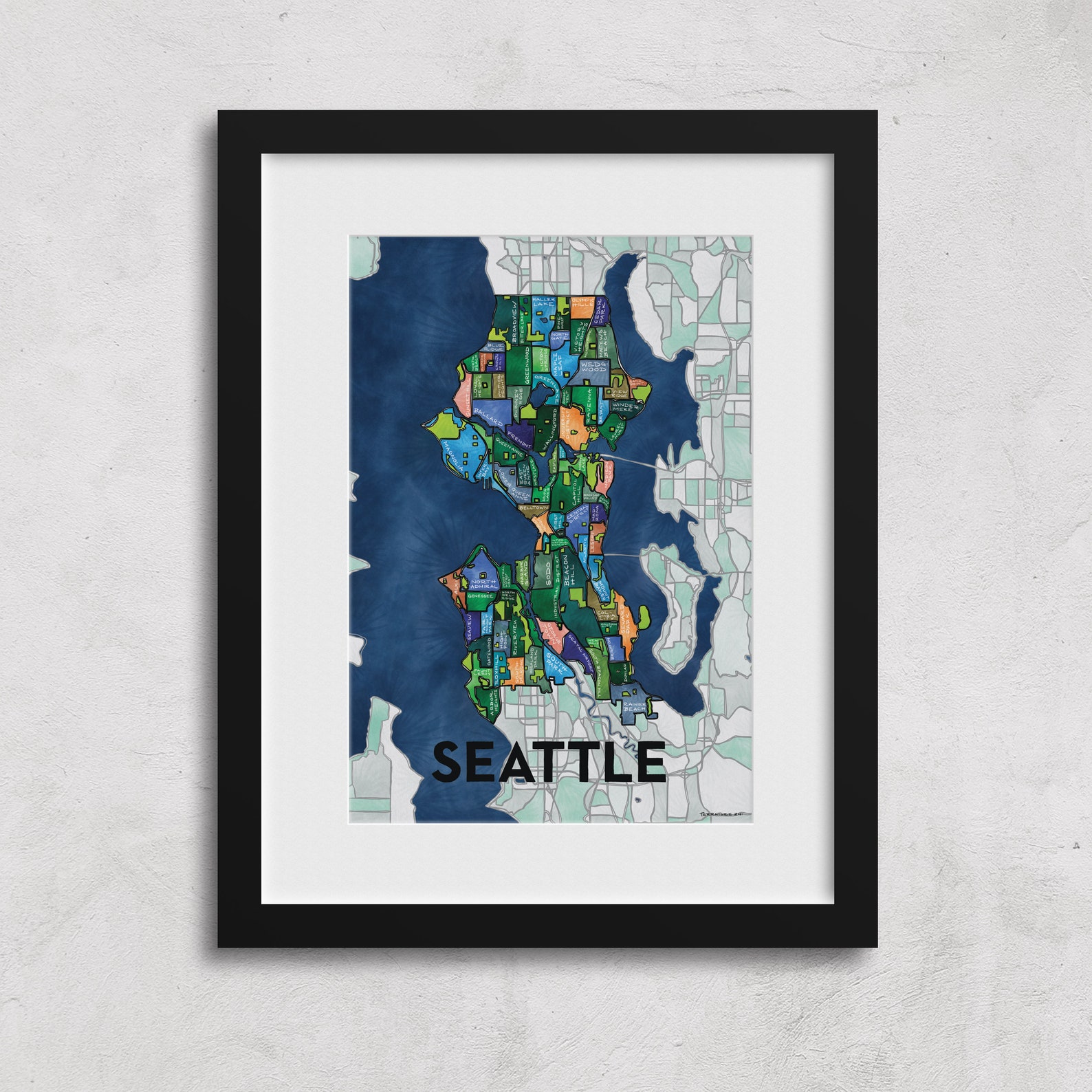Seattle Neighborhoods Map Art Print - Etsy