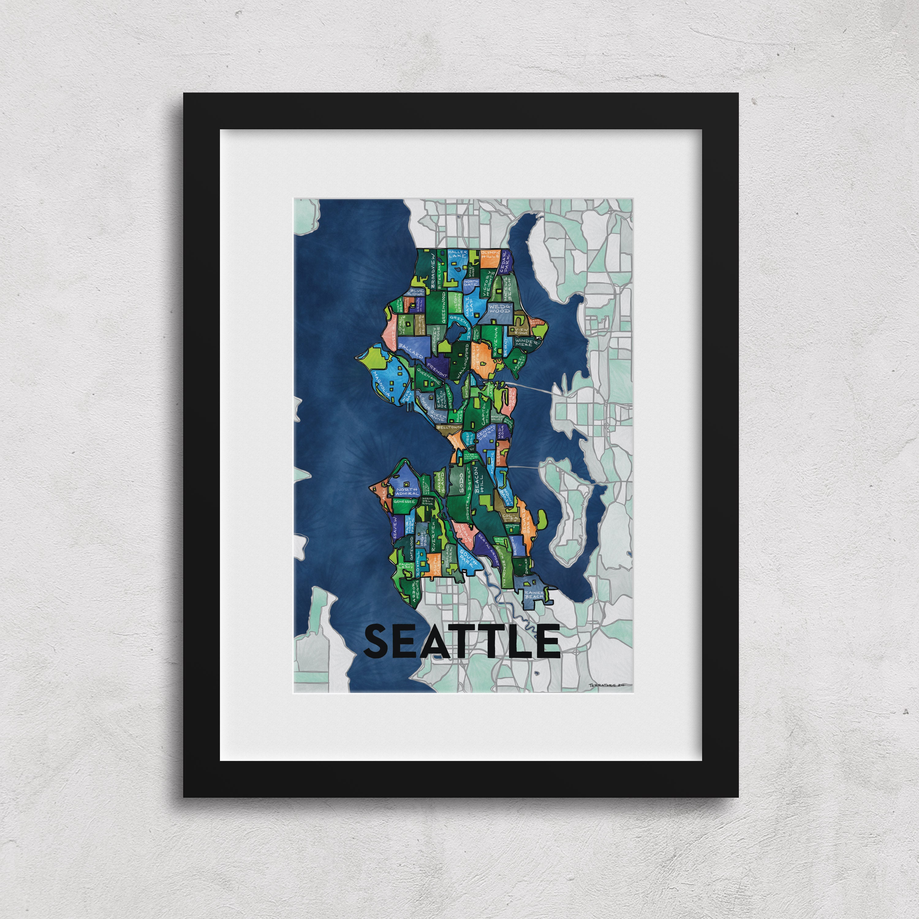 Seattle Neighborhoods Map Art Print - Etsy