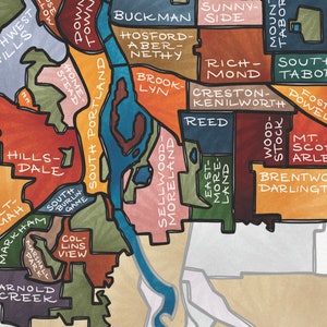 Portland Neighborhoods Map Art Print - Etsy