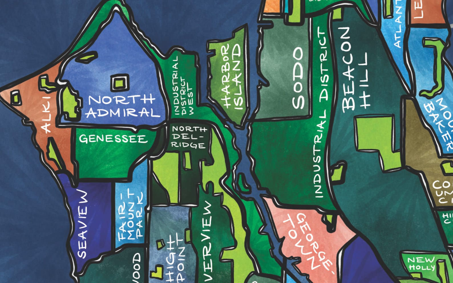 Seattle Neighborhoods Map Art Print - Etsy