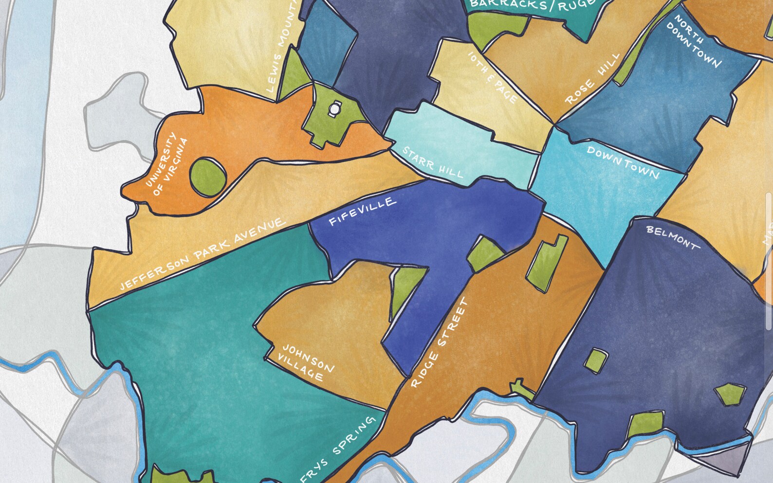 Charlottesville Neighborhoods Map Art Print - Etsy