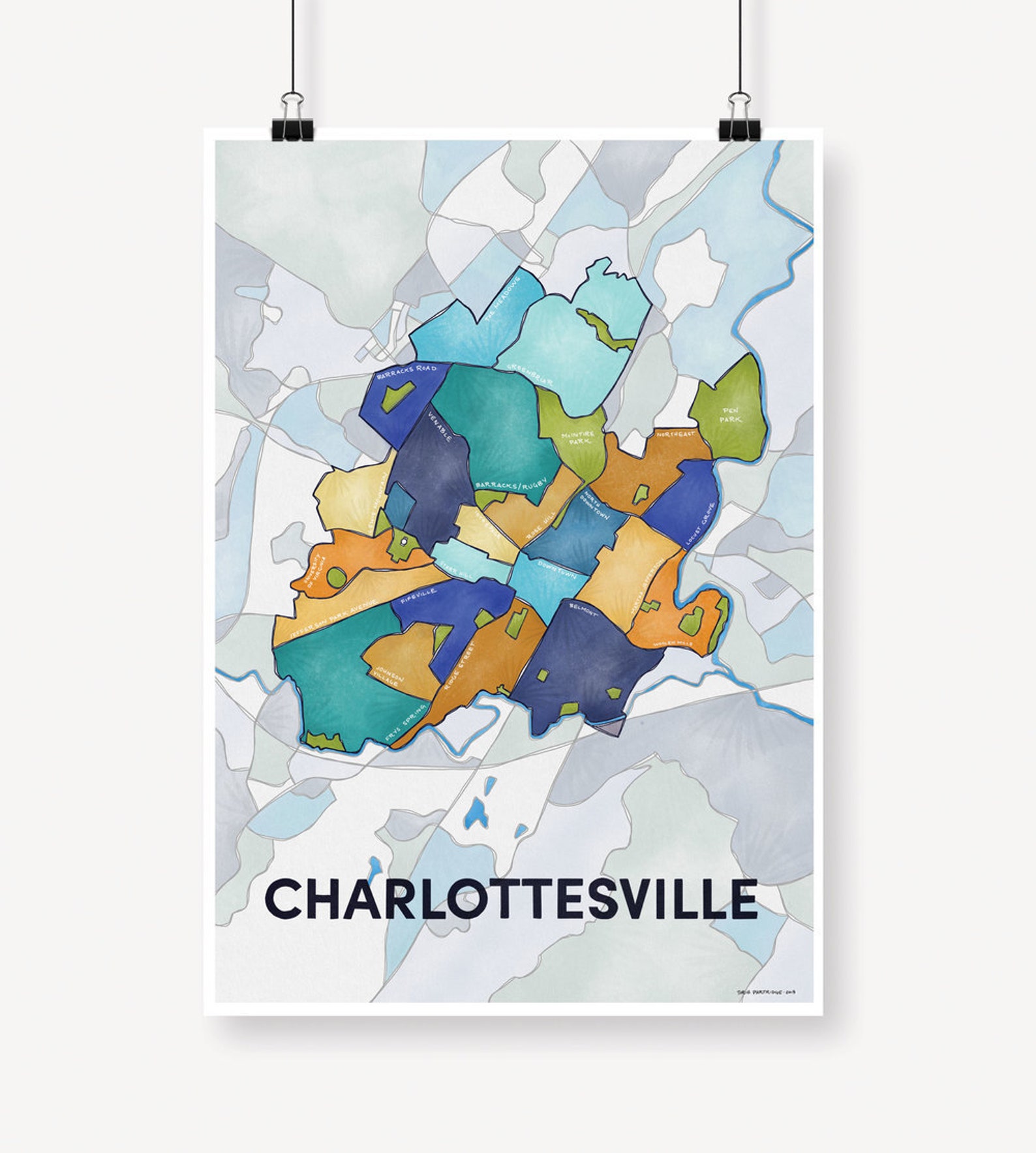 Charlottesville Neighborhoods Map Art Print | Etsy