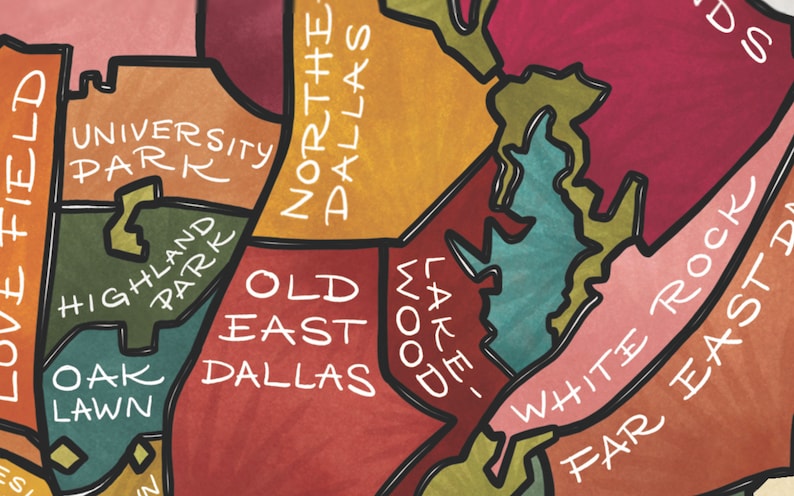 Dallas Neighborhoods Map Art Print - Etsy